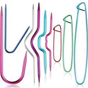 9 pieces cable stitch holders, mixed color aluminum cable needles stitch holders, safety pin brooch weaving needle sweater knitting tool, bent tapestry needles for yarn sewing knitting