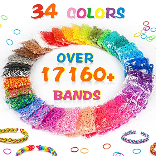 17160+ Loom Rubber Bands Refill Kit in 34 Color with 600 Clips,6 Hooks,1 Instruction, Premium Bracelet Making Kit for Kids Weaving DIY Crafting Gift