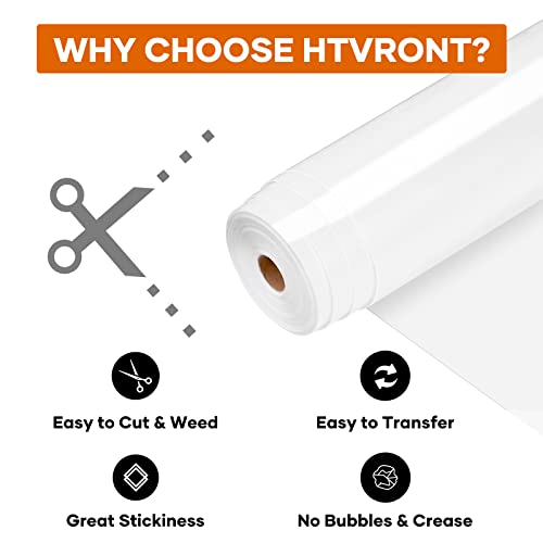 HTVRONT Heat Transfer Vinyl White Iron on Vinyl-12"x 60FT White HTV Vinyl Roll Easy to Cut & Weed for Heat Vinyl Design (White)