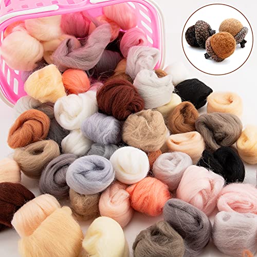 72pcs 7.6 oz Needle Felting Wool- 24 Dark Colors Nature Fibre Wool Yarn Roving Needle Felting Hand Spinnings for Wool Felting Yarn Supplies DIY Craft Materials, 3g/Pack