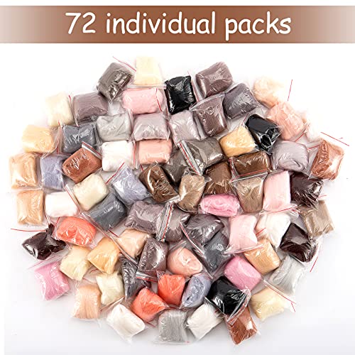 72pcs 7.6 oz Needle Felting Wool- 24 Dark Colors Nature Fibre Wool Yarn Roving Needle Felting Hand Spinnings for Wool Felting Yarn Supplies DIY Craft Materials, 3g/Pack