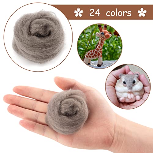 72pcs 7.6 oz Needle Felting Wool- 24 Dark Colors Nature Fibre Wool Yarn Roving Needle Felting Hand Spinnings for Wool Felting Yarn Supplies DIY Craft Materials, 3g/Pack