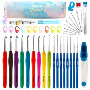 crochet hooks 43 pcs,drawdart 17 sizes ergonomic crochet hook set with case and crochet accessories,extra long crochet needles for arthritic hands,crochet kits suitable for knitter enthusiasts