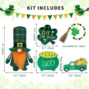 St Patricks Day Decor, 5pcs St Patrick's Day Gnome Tiered Tray Decor, Shamrock Wood Signs, Buffalo Plaid Gnomes Plush,Saint Patrick Bead Garland, Home Kitchen Table Decor, St Patricks Day Decoration