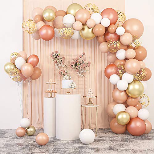 129 Pcs Blush Balloons Garland Arch Kit 12" 10" 5" Peach Rose Gold Pastel Orange Confetti Latex Metallic Balloons with 4Pcs Tools for Wedding Birthday Party Baby Shower Decorations