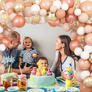 129 Pcs Blush Balloons Garland Arch Kit 12" 10" 5" Peach Rose Gold Pastel Orange Confetti Latex Metallic Balloons with 4Pcs Tools for Wedding Birthday Party Baby Shower Decorations