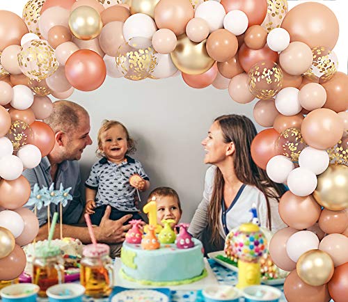 129 Pcs Blush Balloons Garland Arch Kit 12" 10" 5" Peach Rose Gold Pastel Orange Confetti Latex Metallic Balloons with 4Pcs Tools for Wedding Birthday Party Baby Shower Decorations