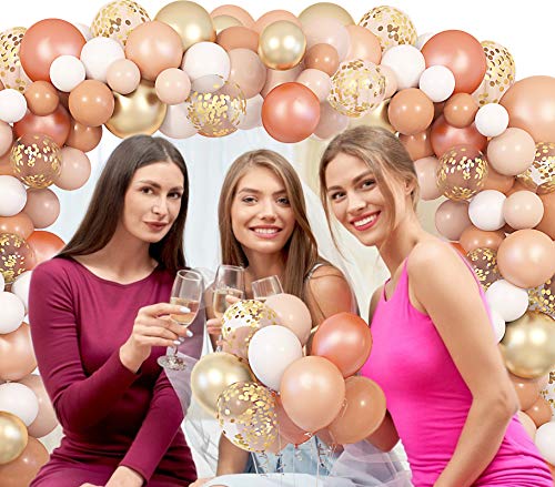 129 Pcs Blush Balloons Garland Arch Kit 12" 10" 5" Peach Rose Gold Pastel Orange Confetti Latex Metallic Balloons with 4Pcs Tools for Wedding Birthday Party Baby Shower Decorations