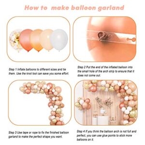 129 Pcs Blush Balloons Garland Arch Kit 12" 10" 5" Peach Rose Gold Pastel Orange Confetti Latex Metallic Balloons with 4Pcs Tools for Wedding Birthday Party Baby Shower Decorations