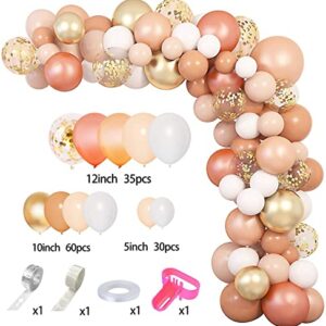 129 Pcs Blush Balloons Garland Arch Kit 12" 10" 5" Peach Rose Gold Pastel Orange Confetti Latex Metallic Balloons with 4Pcs Tools for Wedding Birthday Party Baby Shower Decorations