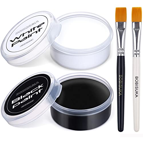 BOBISUKA Blank in the Dark Black + White Oil Face Body Paint Set, Large Capacity Professional Paint Palette Kit with Brushes for Art Theater Halloween Party Cosplay Clown Sfx Makeup for Adults (140g/4.93 oz)