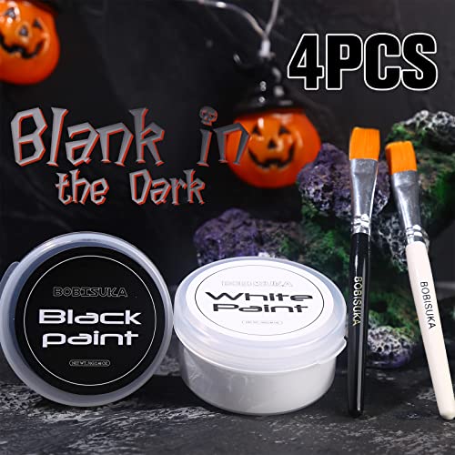 BOBISUKA Blank in the Dark Black + White Oil Face Body Paint Set, Large Capacity Professional Paint Palette Kit with Brushes for Art Theater Halloween Party Cosplay Clown Sfx Makeup for Adults (140g/4.93 oz)