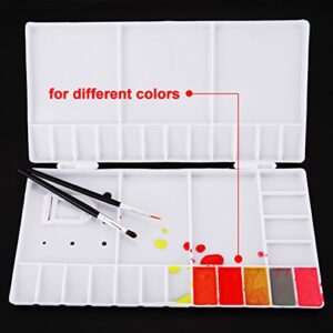 Watercolor Palette Folding Paint Tray Plastic Painting Pallet with 33 Compartments, Thumbhole and Brush Holders, White