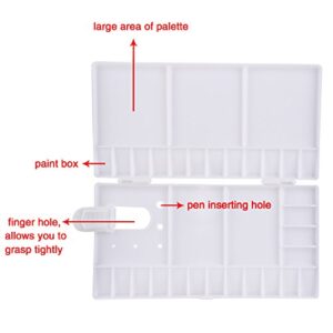 Watercolor Palette Folding Paint Tray Plastic Painting Pallet with 33 Compartments, Thumbhole and Brush Holders, White