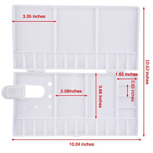 Watercolor Palette Folding Paint Tray Plastic Painting Pallet with 33 Compartments, Thumbhole and Brush Holders, White