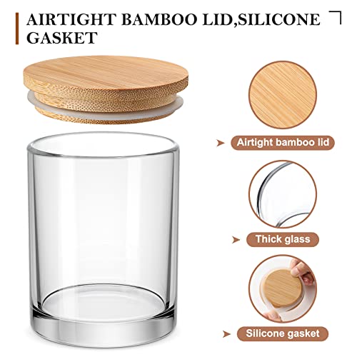 16 Pack, 10 OZ Thick Glass Candle Jars with Bamboo Lids and Candle Wick Kit - Bulk Clear Empty Glass Candle Jars for Making Candles - Spice, Powder Containers