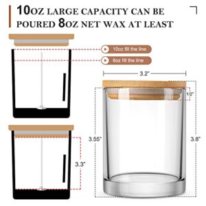 16 Pack, 10 OZ Thick Glass Candle Jars with Bamboo Lids and Candle Wick Kit - Bulk Clear Empty Glass Candle Jars for Making Candles - Spice, Powder Containers