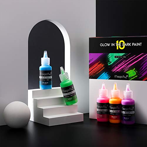 Magicfly Glow in The Dark Paint, 10 Extra Bright Colors(20 ml/0.7 oz) Glow Paint, Long-Lasting Self-Luminous Glow in The Dark Acrylic Paint for Artwork, DIY Projects, Perfect for Halloween Christmas Easter Decorations