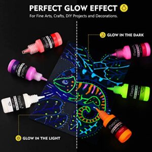 Magicfly Glow in The Dark Paint, 10 Extra Bright Colors(20 ml/0.7 oz) Glow Paint, Long-Lasting Self-Luminous Glow in The Dark Acrylic Paint for Artwork, DIY Projects, Perfect for Halloween Christmas Easter Decorations