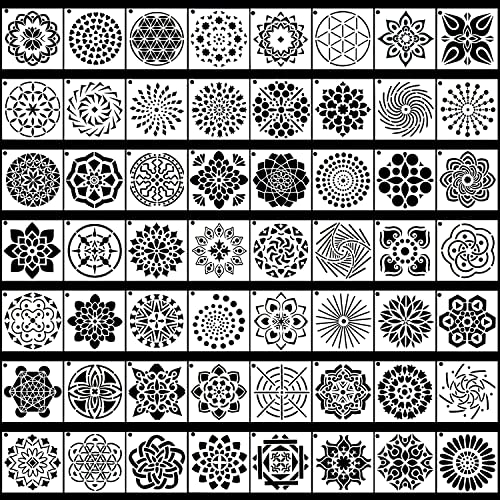 56 Pack Mandala Dot Painting Templates Stencils Perfect for DIY Rock Painting Art Projects (3.6x3.6 inch)