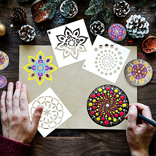 56 Pack Mandala Dot Painting Templates Stencils Perfect for DIY Rock Painting Art Projects (3.6x3.6 inch)