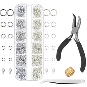 anezus jump rings for jewelry making supplies with jump ring pliers (1200pcs dull silver and bright silver)