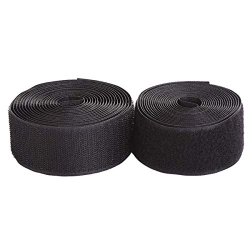 Sew on Hook and Loop Style 2 Inch Non-Adhesive Back Nylon Strips Fabric Fastener Non-Adhesive Interlocking Tape Black,5 Yard