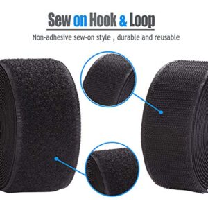 Sew on Hook and Loop Style 2 Inch Non-Adhesive Back Nylon Strips Fabric Fastener Non-Adhesive Interlocking Tape Black,5 Yard