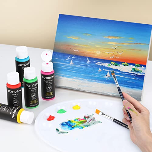 GOTIDEAL Acrylic Paint Set with 10 Brushes, 18 Colors(59ml, 2 oz) Art Craft Paint Non Toxic, Perfect for Hobby Painters, Artist, Adults, Ideal for Canvas Wood Ceramic Paint Supplies