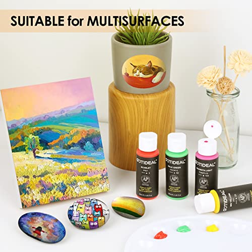 GOTIDEAL Acrylic Paint Set with 10 Brushes, 18 Colors(59ml, 2 oz) Art Craft Paint Non Toxic, Perfect for Hobby Painters, Artist, Adults, Ideal for Canvas Wood Ceramic Paint Supplies