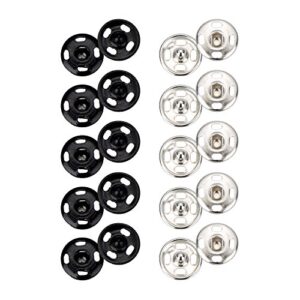 sumind 100 sets sew-on snap buttons metal snap fastener buttons press button for sewing clothing, black and silvery, 10 mm