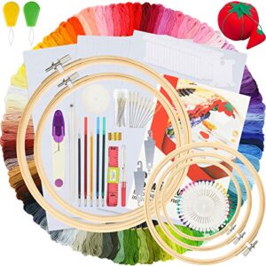 similane embroidery kit 215 pcs,100 colors threads,5 pcs embroidery hoops,3 pcs aida cloth,40 sewing pins,cross stitch tools and embroidery starter kit for adults and kids beginners