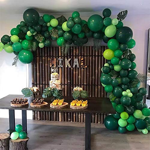 Zesliwy 100 Pack Green Latex Balloons, 12 inch Dark Green Balloons And Light Green Balloons with Green Ribbon for Jungle Safari Theme Birthday Party Baby Shower St. Patrick's Day Party Decoations.