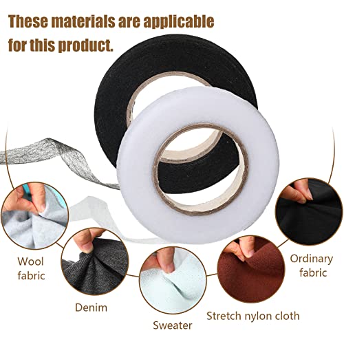 Outus Iron on Hem Tape Fabric Fusing Hemming Tape Wonder Web Adhesive Hem Tape for Pants Each 27 Yards, 2 Pack (Black, White, 3/8 Inch)