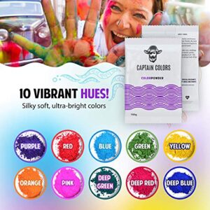 10 Colors x 100gram Each - Holi Color Powder, 10 Natural Powders for Color Fights, Fun Runs, Summer Camps, Festivals, 5k Marathons, Gender Reveals, Parties, Fundraisers, and Rangoli - (100gram Each)