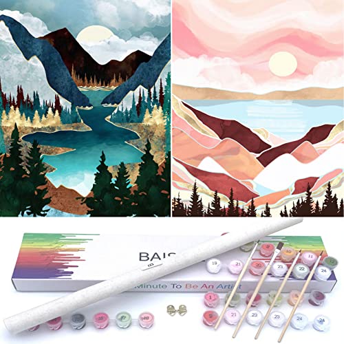 Paint by Numbers for Adults Beginners and Kids,12" Wx16 L BAISITE 2 Pack Canvas Pictures Drawing Paintwork with 8 Pcs Wooden Paintbrushes,Acrylic Pigment-1112