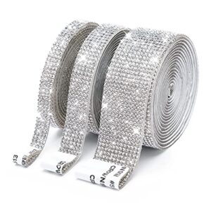 3 rolls 6.6 yards self-adhesive crystal rhinestone diamond ribbon – diy diamond ribbon stickers with 2 mm rhinestones for arts crafts ,bling silver ribbon rolls for phone,car decoration(silver)