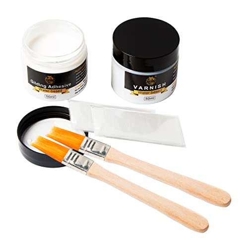 Gilding Adhesive, 100ml Epoxy Resin Gold Leaf Adhesive for Professional Craft Use, Water Based Varnish for Protect The Surface of Gold Foil from Oxidating (Brush + Gloves as Gifts)