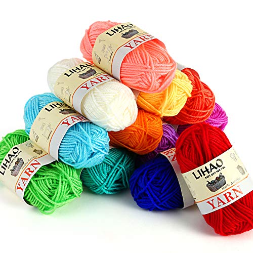 LIHAO 12 Skeins Mini Yarn for Knitting Crochet Craft - 100% Acrylic