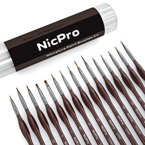 nicpro micro detail paint brush set,15 small professional artist miniature fine detail brushes for art watercolor oil acrylic,craft models rock painting citadel & paint by number -come with holder