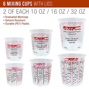 TCP GLOBAL Premium Paint Mixing Essentials Kit. Comes with 12 Mixing Cups, 6 Lids, 12 Wooden 12" Mixing Sticks, 12 Wooden Mini Mixing Paddles, 12 HQ 190 Mesh Paint Strainers & Paint Can Opener.