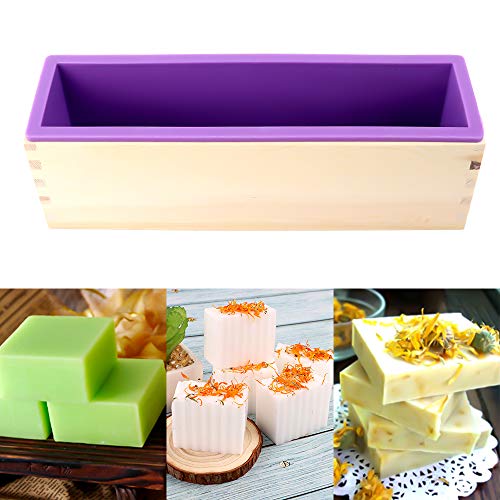 YGEOMER Soap Molds 2pcs 42oz, Silicone Soap Mold for Soap Making, Rectangular Loaf Soap Mold with Wooden Boxes, 2 Cutters and 100pcs Bags