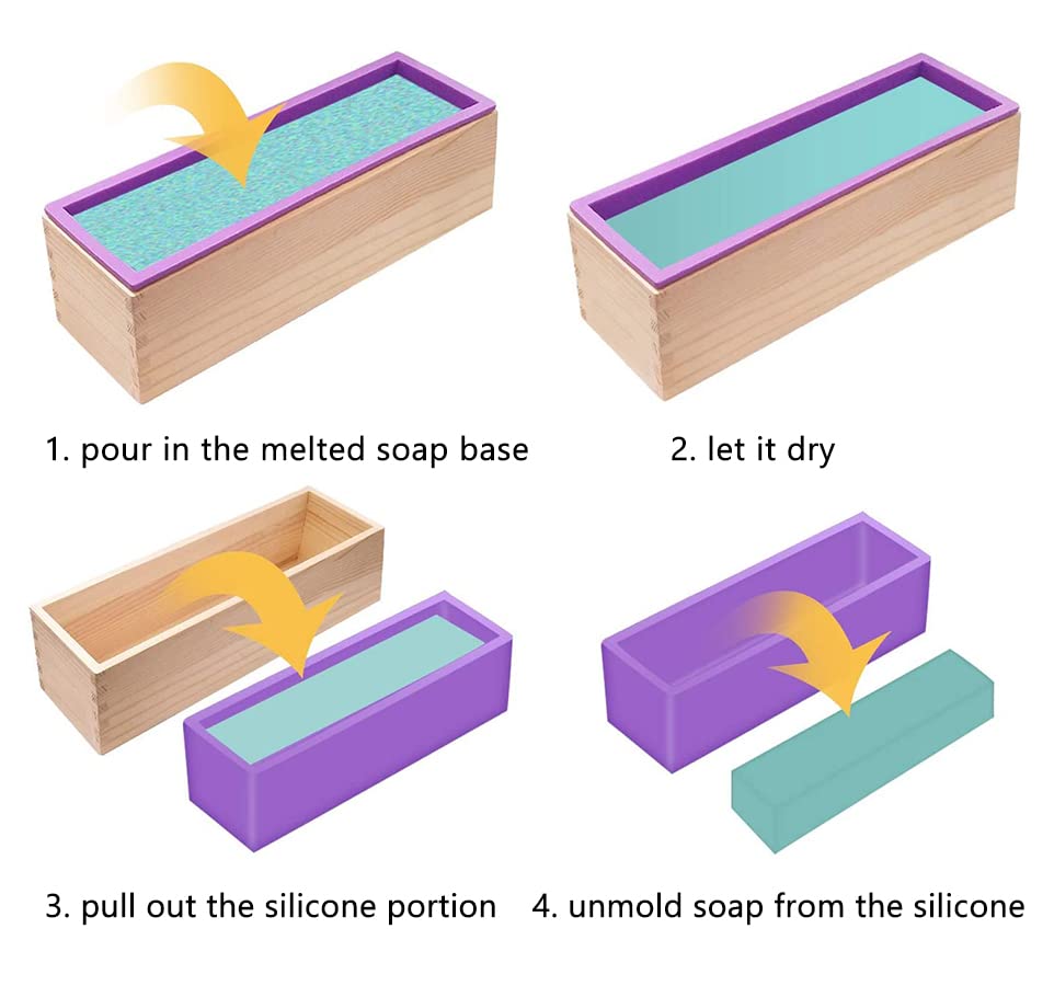 YGEOMER Soap Molds 2pcs 42oz, Silicone Soap Mold for Soap Making, Rectangular Loaf Soap Mold with Wooden Boxes, 2 Cutters and 100pcs Bags