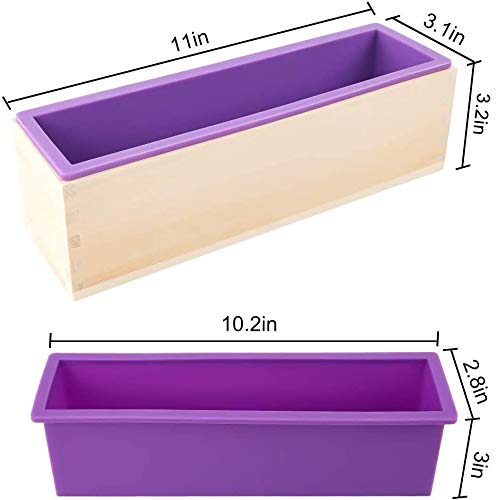 YGEOMER Soap Molds 2pcs 42oz, Silicone Soap Mold for Soap Making, Rectangular Loaf Soap Mold with Wooden Boxes, 2 Cutters and 100pcs Bags