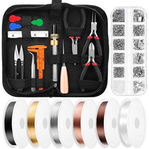 thrilez jewelry wire wrapping jewelry making supplies kit with craft ring wire, jewelry tools, jewelry pliers and jewelry findings for jewelry repair, wire wrapping and beading