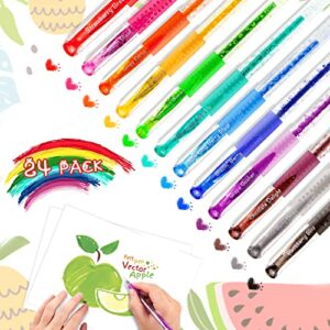 Fruity Scented Gel Pens, Sunacme Sweet Scented Glitter Gel Pens, Cute School Supplies for Coloring, Journaling, Drawing, Note Taking - 24 Pack Gift Idea