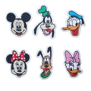 octory 6 pcs mini set cute cartoon mickey iron on patch for clothing saw on/iron on embroidered patch applique for jeans, hats, bags