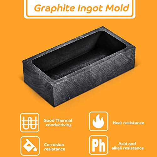 2 Pieces Graphite Ingot Mould Crucible Mould for Casting Gold Silver Metal Aluminum Copper Brass Melting Refining (4 x 2 x 1 Inch)