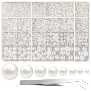 fepito 11070 pcs flat back pearl 8 sizes half round pearls flatback pearl beads half pearl bead for crafts embellishment shoes diy phone nail making