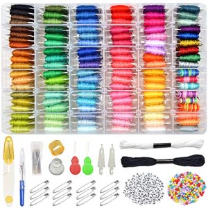 962pcs friendship bracelet string kits with storage box, 110 colors embroidery thread and 800 beads,52pcs cross stitch tools-labeled with embroidery thread numbers for bobbins,great production gift.